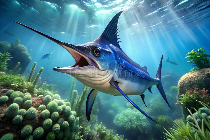 Atlantic Blue Marlin Fish Laughs Forest Stock Illustration ...
