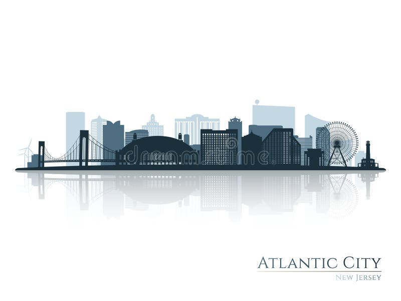 Atlantic City Skyline Silhouette with Reflection. Stock Vector ...