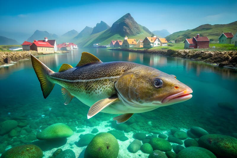 Atlantic Cod Fish Goes Village Stock Illustration - Illustration of ...