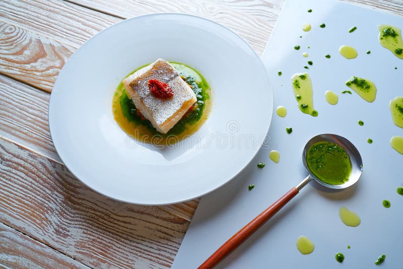 Atlantic Hake Over Dried Tomato Ratatouille Stock Image - Image of ...