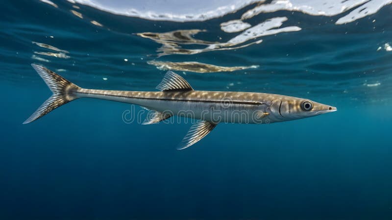 Atlantic Needlefish Swiftly Moving through School of Fish, Creating a ...