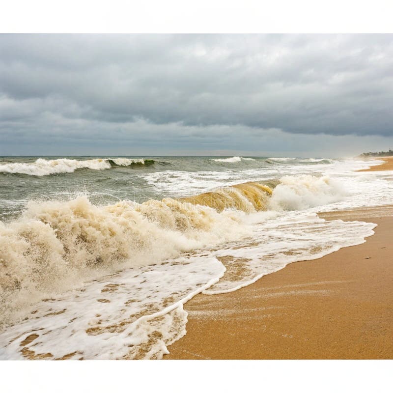 Atlantic Ocean, Front View of Waves on the Beach Stock Illustration ...