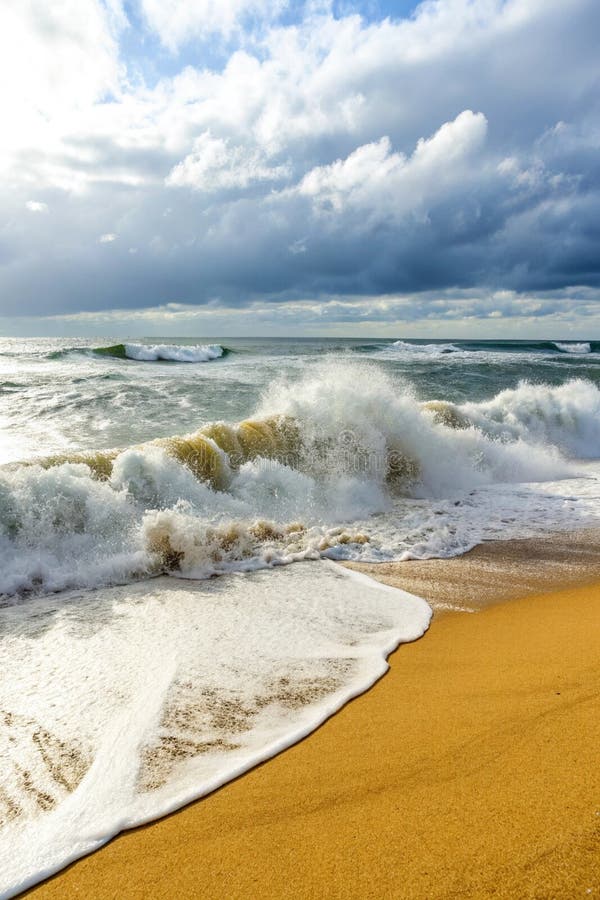 Atlantic Ocean, Front View of Waves on the Beach Stock Illustration ...