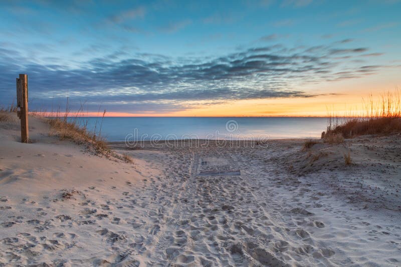 Atlantic Ocean Outer Banks Sunrise from Beach Access Stock Photo ...