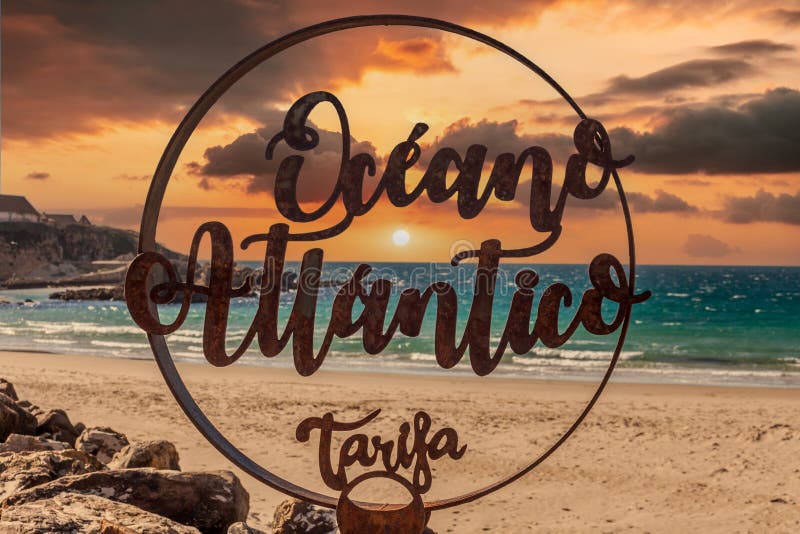 Atlantic Ocean Sign in Tarifa , Spain Stock Image - Image of atlantic ...