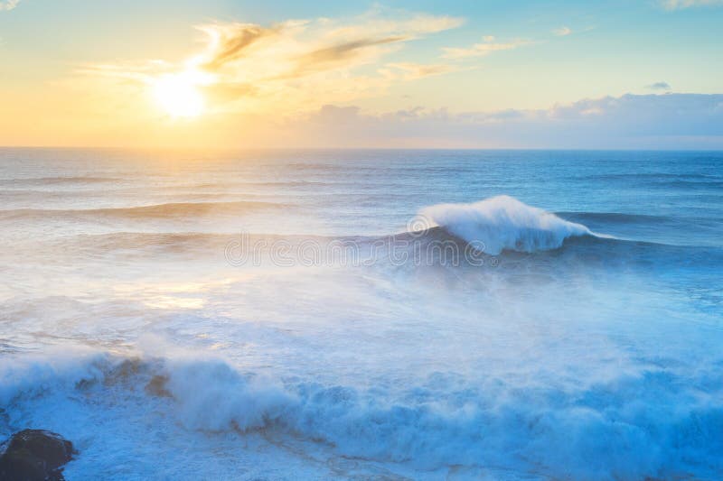Atlantic Ocean Sunset Portugal Waves Stock Image - Image of ocean ...
