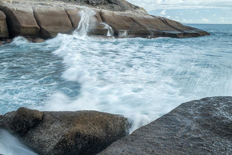 Atlantic Oceanscape during Sunset with Waves and Rocks, Tenerife Island ...
