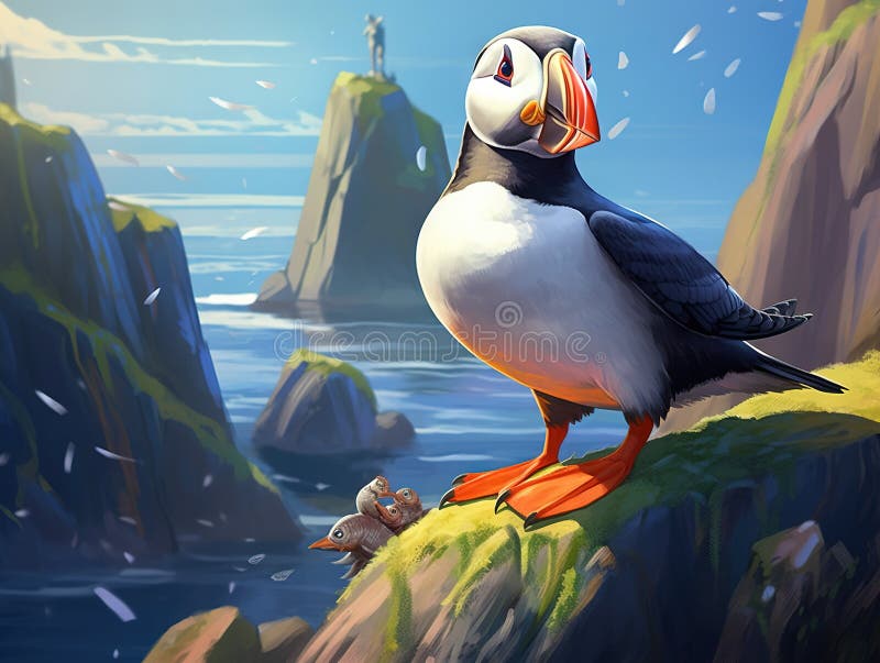 Atlantic Puffin with Fish Made with Generative AI Illustration Stock ...
