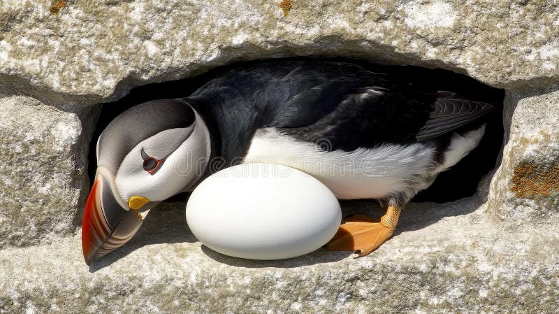 Atlantic Puffin Incubating Egg in Coastal Burrow Stock Photo - Image of ...