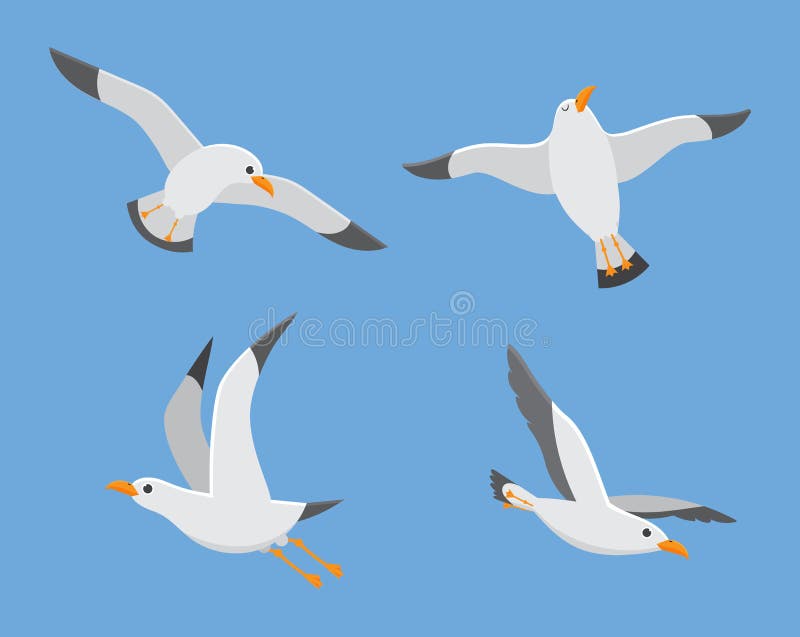 Atlantic Sea Bird Fly at Sky, Set of White Gull Stock Vector ...