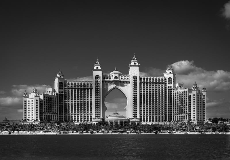 The Atlantis Dubai in Black and White Stock Photo - Image of city ...