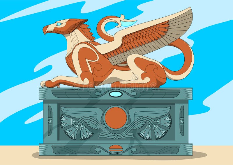 Atlantis Winged Sphinx on Blue Background. Stock Illustration ...