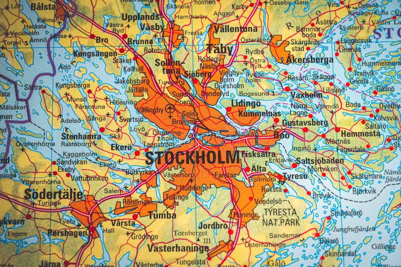 Atlas Map of Stockholm in Sweden.. Stock Image - Image of global ...