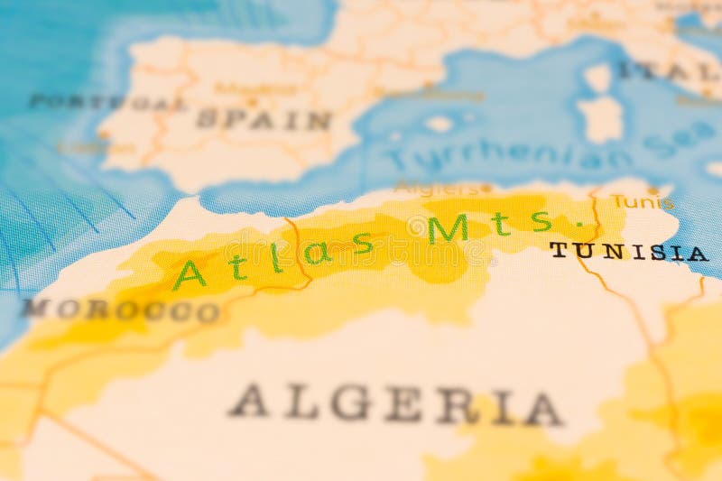 Atlas Mountains in Focus on a Tilted World Map. Stock Illustration ...