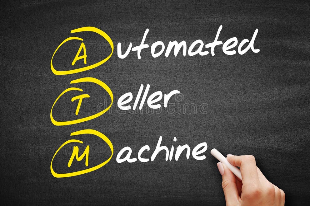 ATM - Automated Teller Machine Acronym, Concept on Blackboard Stock ...
