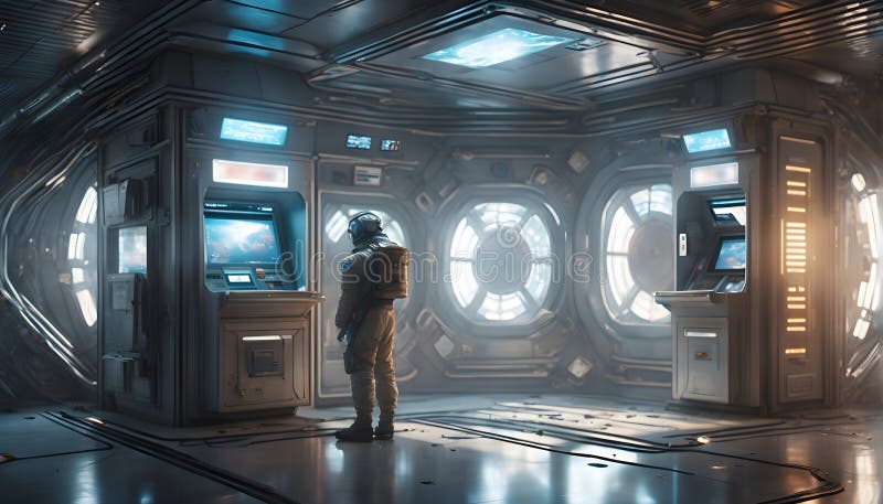 ATM Automated Teller Machines in the Space Ship Stock Illustration ...