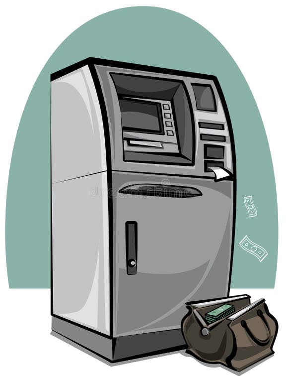 Atm and bag with money stock illustration. Illustration of security ...