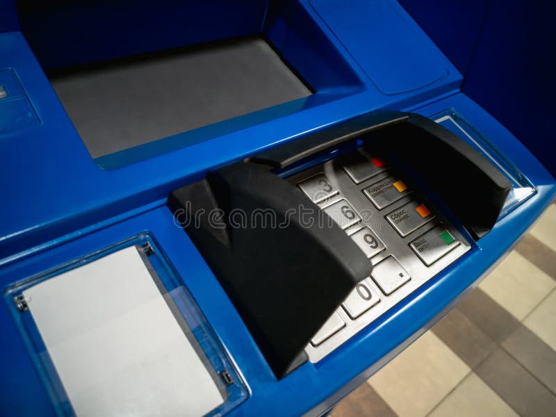 The ATM Board is Blue. Side View Stock Photo - Image of machine ...