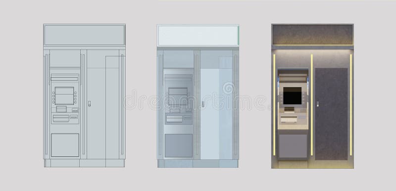 ATM Booth with Space for Ad and Profile Lighting Stock Illustration ...