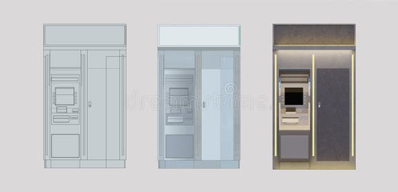 ATM Booth with Space for Ad and Profile Lighting Stock Illustration ...