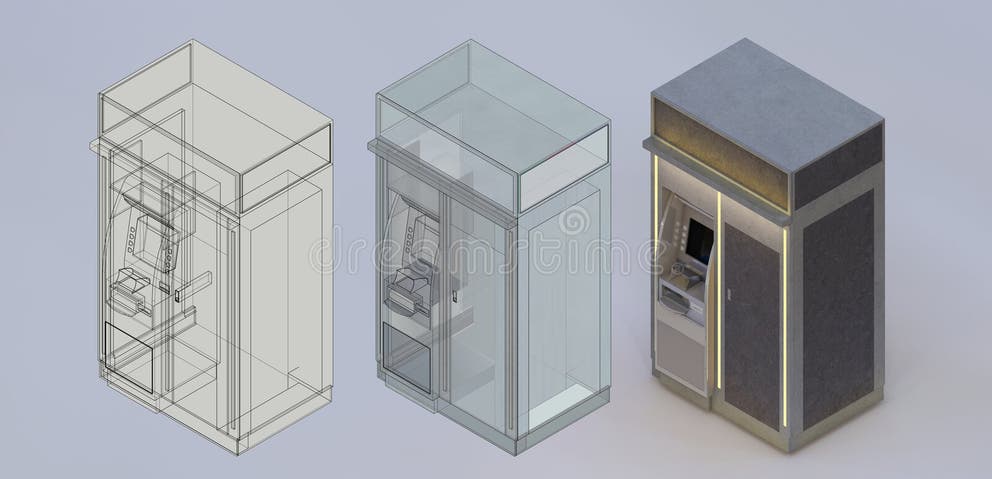 ATM Booth with Space for Ad and Profile Lighting Stock Illustration ...