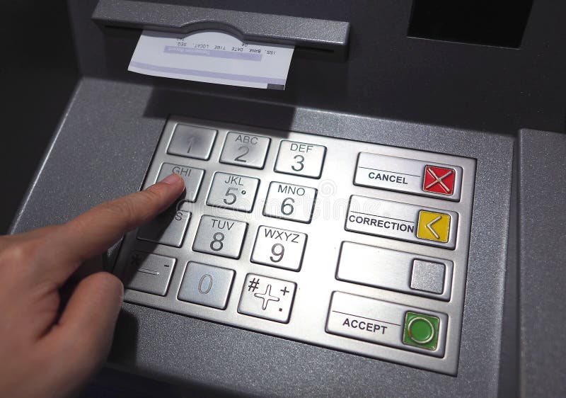 ATM Button Close-up and Paper Transaction. Stock Image - Image of ...