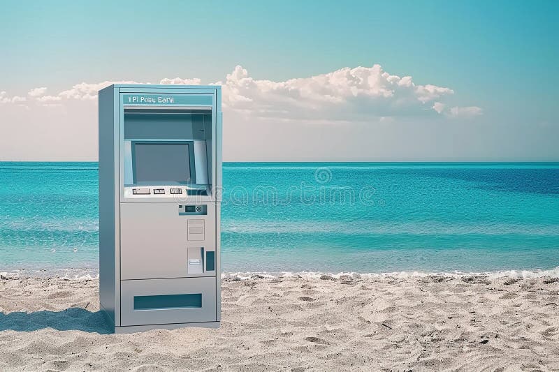 ATM, Deposit Machine on the Ocean. Business and Technology Stock ...