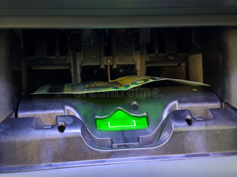 Atm Dispensing Currency Note from Machine Slot with Green Indicator ...