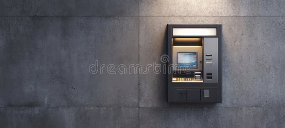 The ATM Illuminated on a Textured Concrete Wall for Easy Access. AI ...