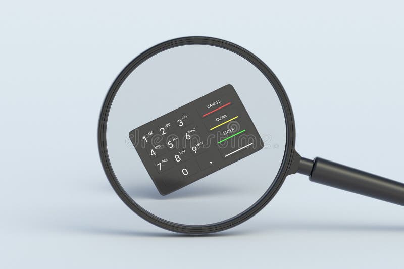 ATM Keypad Behind Magnifying Glass Stock Illustration - Illustration of ...