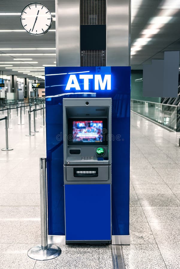 ATM machine in airport stock photo. Image of cash, technology - 145927324