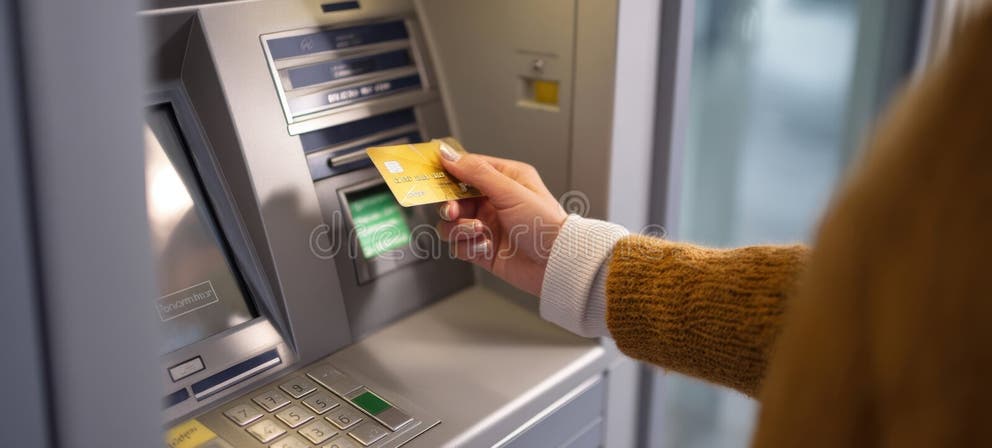 The ATM Machine Being Used for a Secure Banking Transaction by a ...