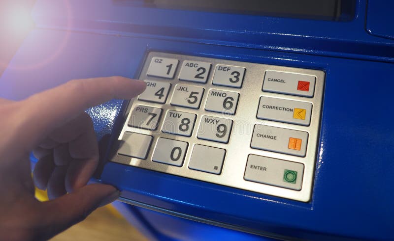 ATM Button Close-up and Paper Transaction. Stock Image - Image of ...