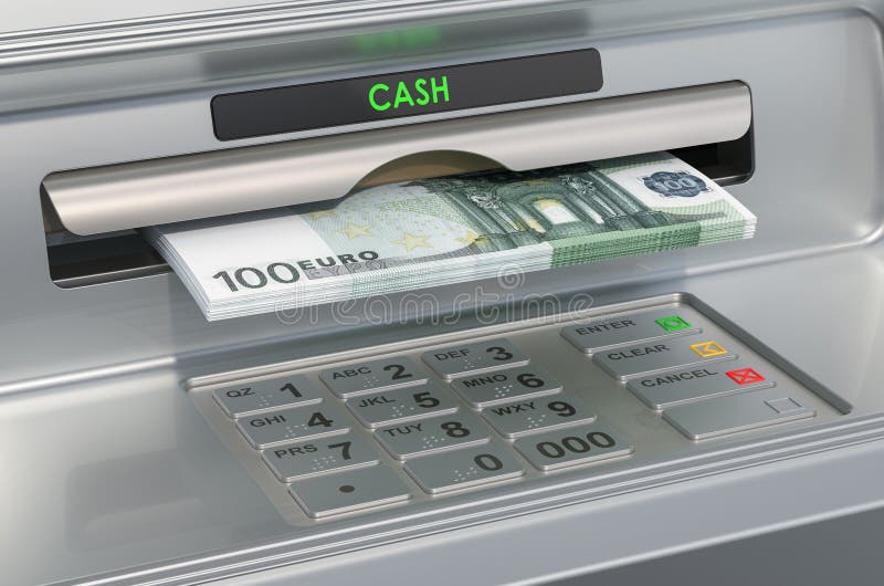ATM Machine with Euro. Withdrawing Euro Banknotes, 3D Rendering Stock ...