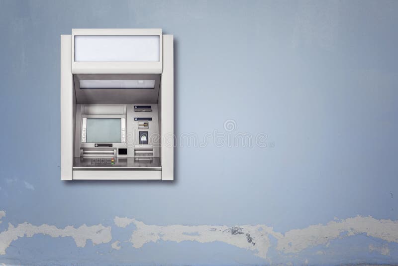 Atm Machine on old wall stock photo. Image of equipment - 188165852