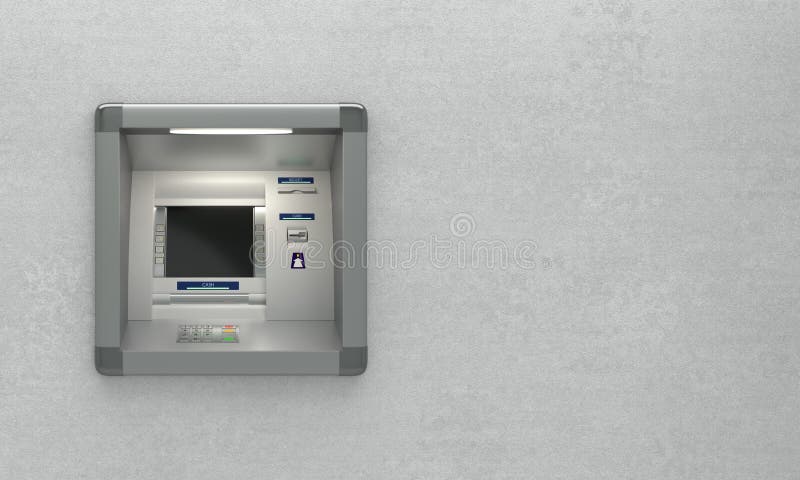 Atm machine on wall stock illustration. Illustration of render - 108522679