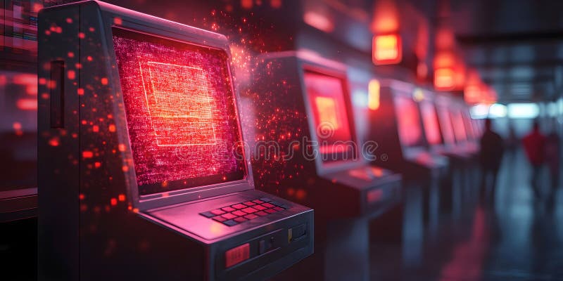 ATM Machine with a Red Glowing Error Screen, Symbolizing Cybersecurity ...