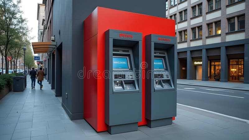 ATM machine at the street stock illustration. Illustration of banking ...