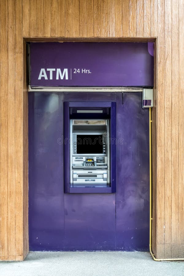 ATM machine on wooden wall stock photo. Image of security - 78208914