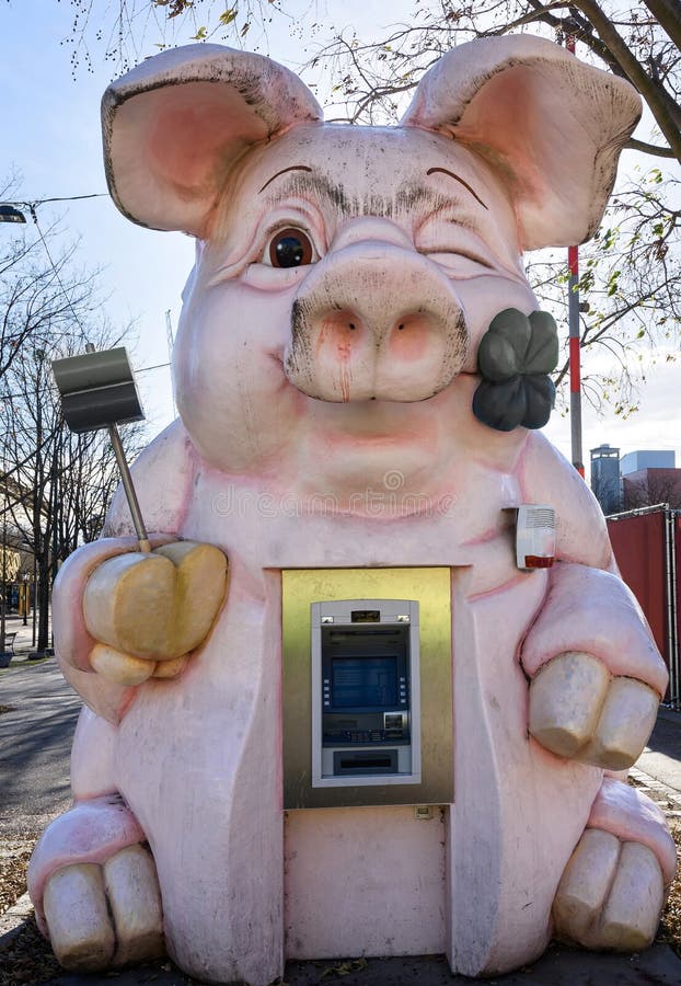 Atm in a Pink Pig Shape, in the City Park, Vienna Stock Photo - Image ...