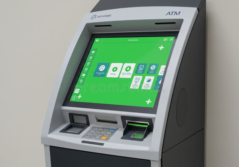 ATM with a Sleek Design Features a Large, Vibrant Green Touch Screen ...