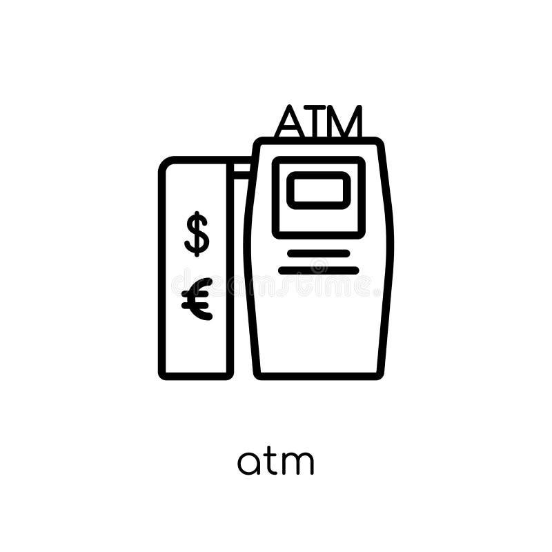 Atm Med Den Kontanta Linjen Symbol Moderiktig Vektorillustration För ...