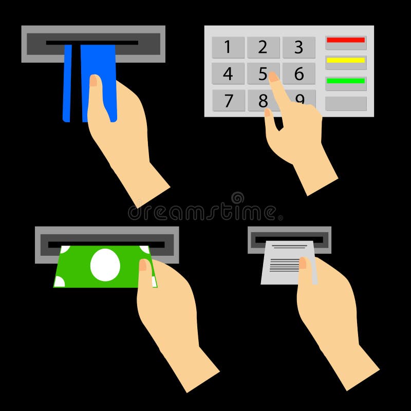 ATM Use Instruction, at Black Background Stock Vector - Illustration of ...