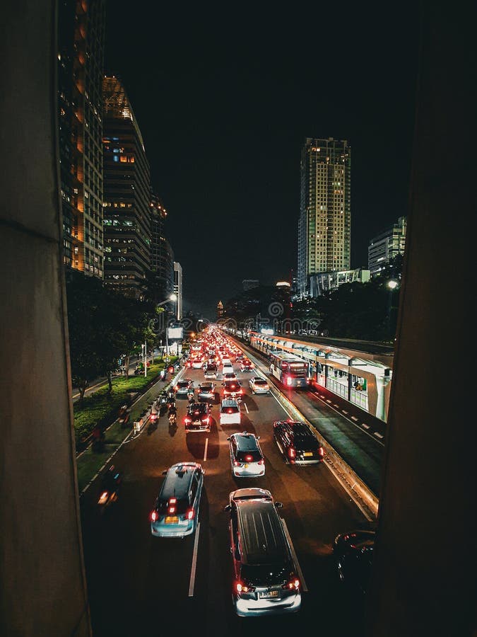 The Atmosphere of the Busy Streets of Jakarta at Night Editorial Photo ...