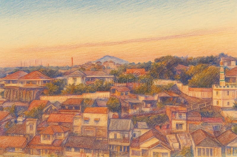 City ??with Terraced Landscape Stock Illustration - Illustration of ...