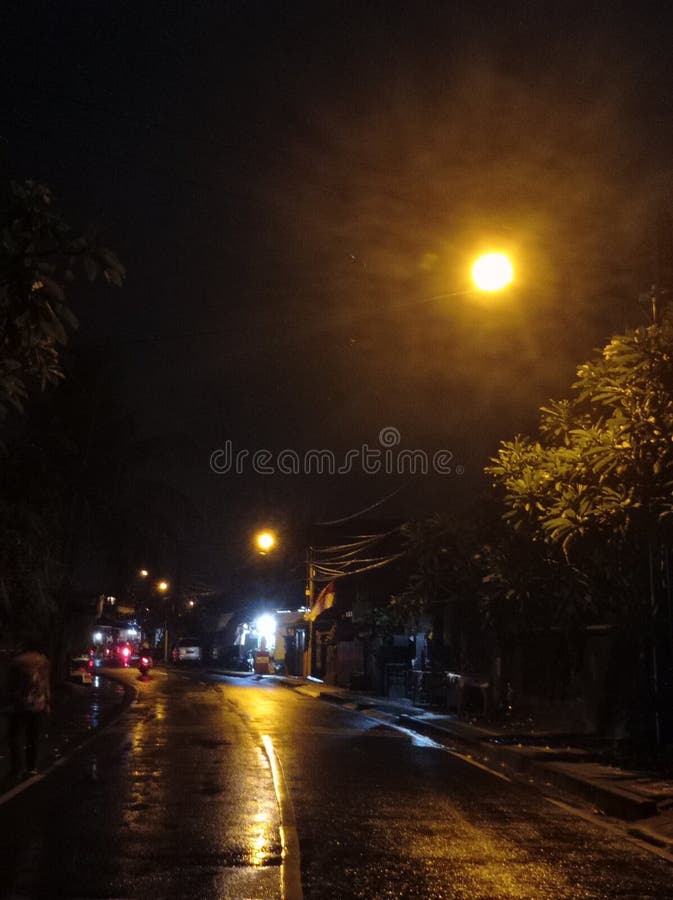 The Atmosphere of the City at Night with Drizzling Rain Stock Photo ...