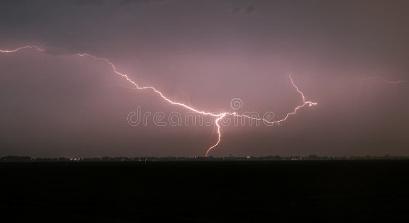 Powerful Lightning Strike at Night in Heavy Rain Stock Photo - Image of ...