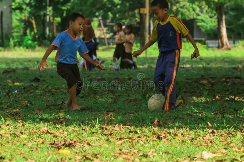 The Atmosphere of Elementary School Children Playing Ball in the Field ...