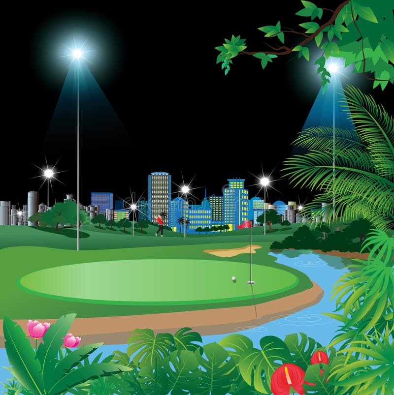 Golf Course Night, Play Golf at Night Stock Vector - Illustration of ...