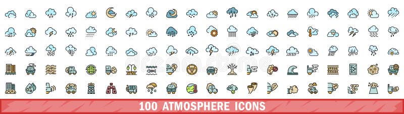 100 Atmosphere Icons Set, Color Line Style Stock Illustration ...